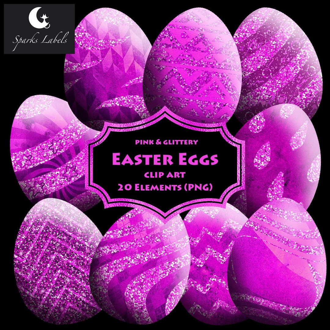 Pink & Glittery Easter Egg Clip Art, 20 Elements, Digital Overlays, PNG ...