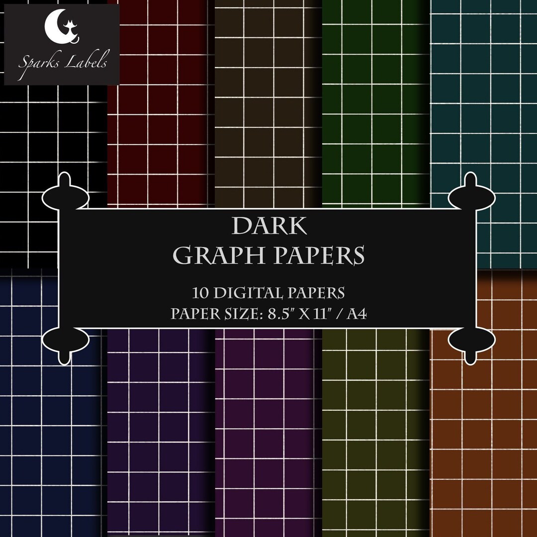 Dark Graph Papers, Printable Backgrounds, Digital Papers, Instant ...
