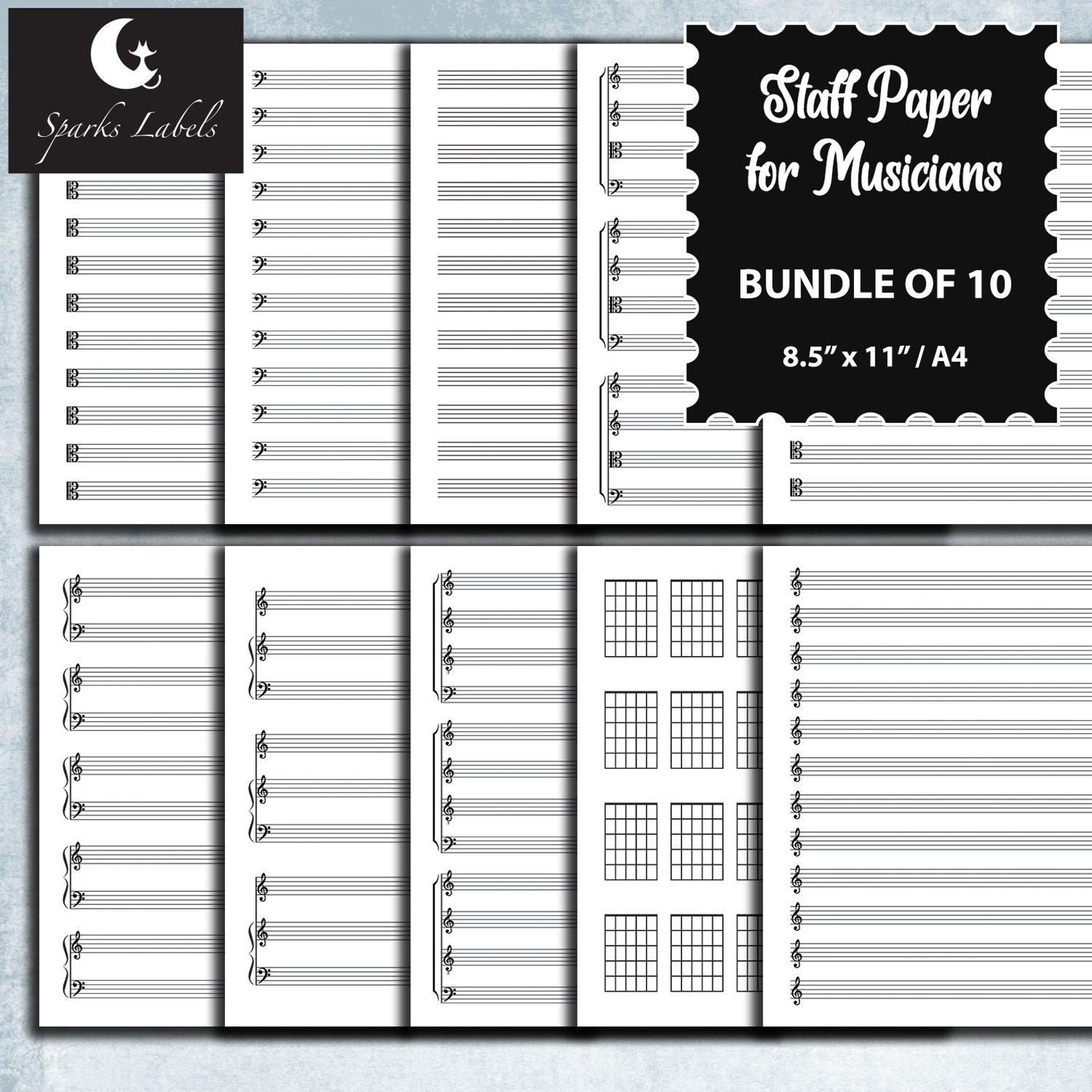 Blank Staff Paper for Musicians - Printable, Piano, Violin, Instruments ...