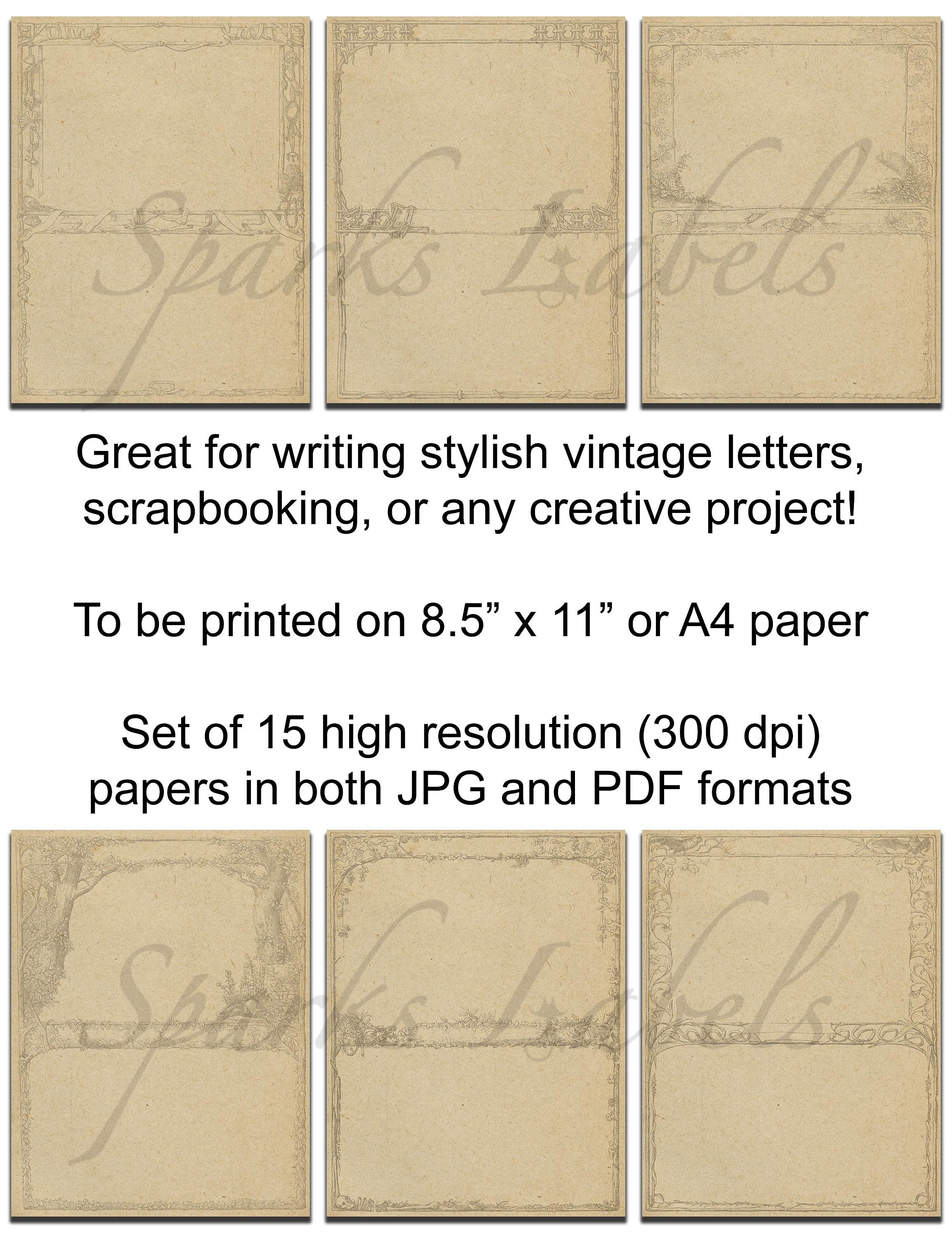 Vintage Two-panel Ornate Borders Letter Paper Vol. 1, Scrapbooking ...