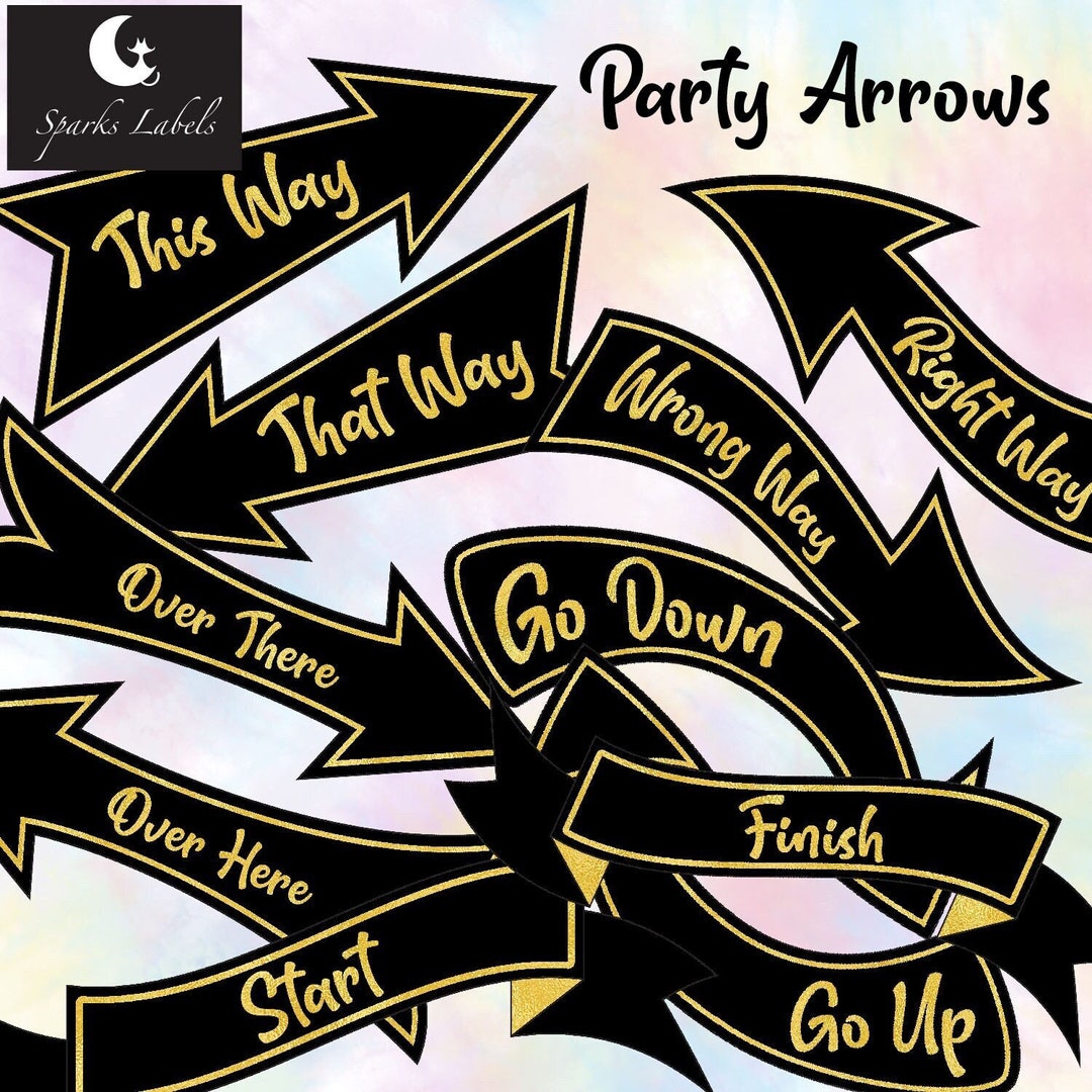 Black & Gold Party Arrows/signs, Printable, Large Events, Birthday ...