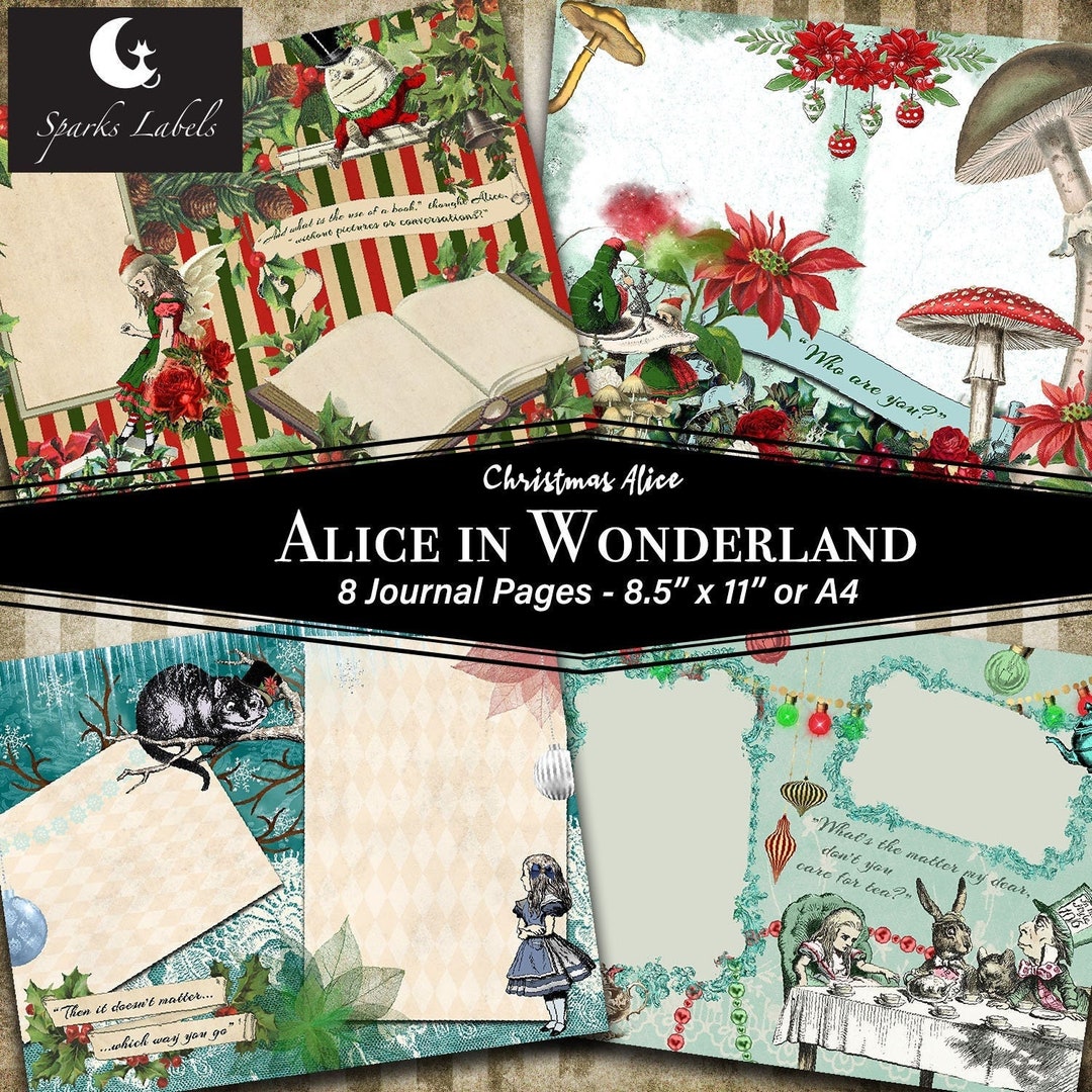 Christmas Alice in Wonderland Junk Journal Pages, Printable, Scrapbook ...