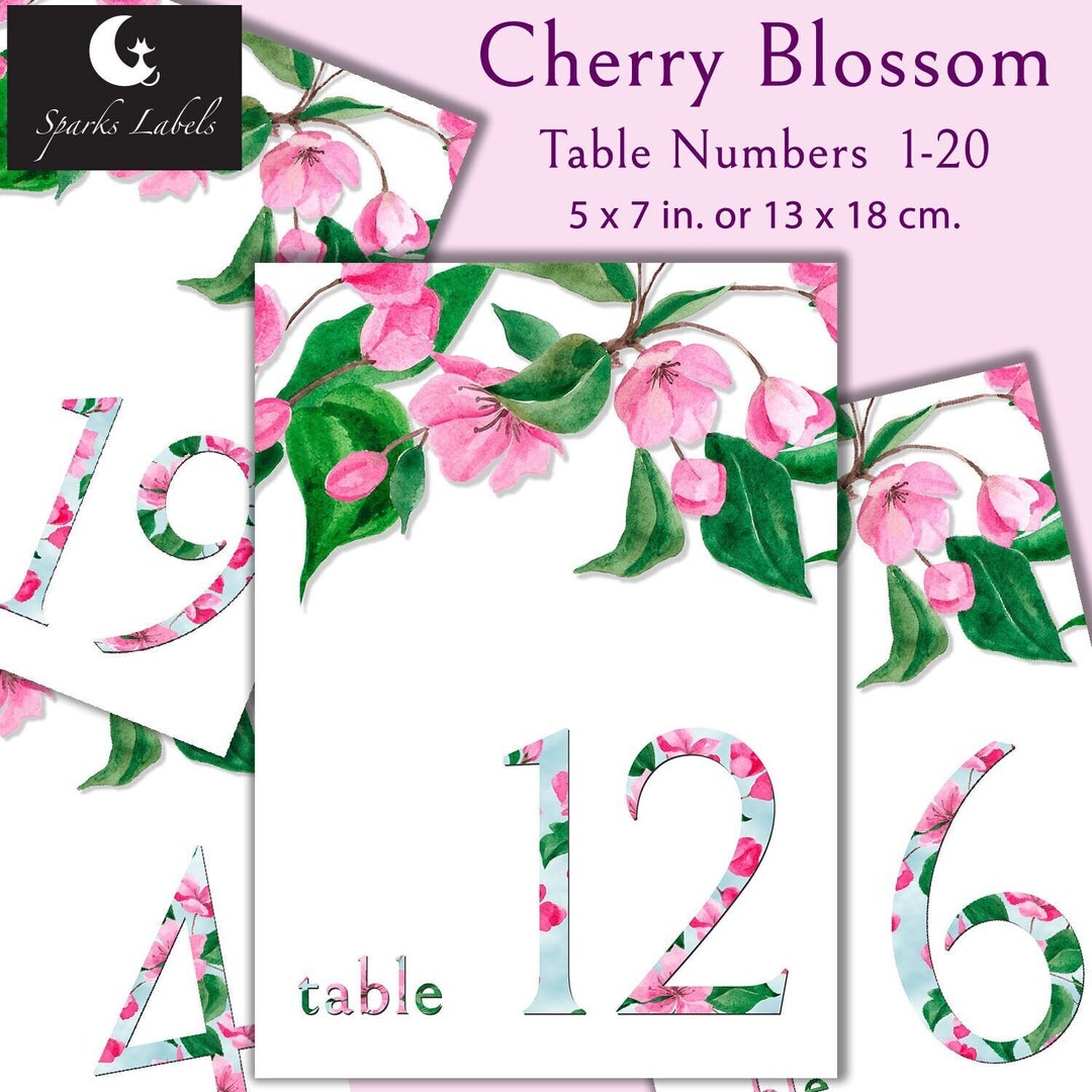 Cherry Blossom Printable Table Numbers #1-20, Wedding, 5x7, Large ...