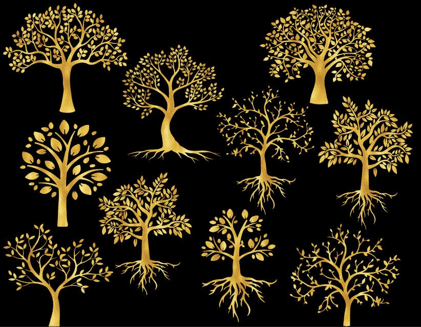 Gold Trees Clip Art, 10 Elements, Tree of Life, Digital Overlays ...