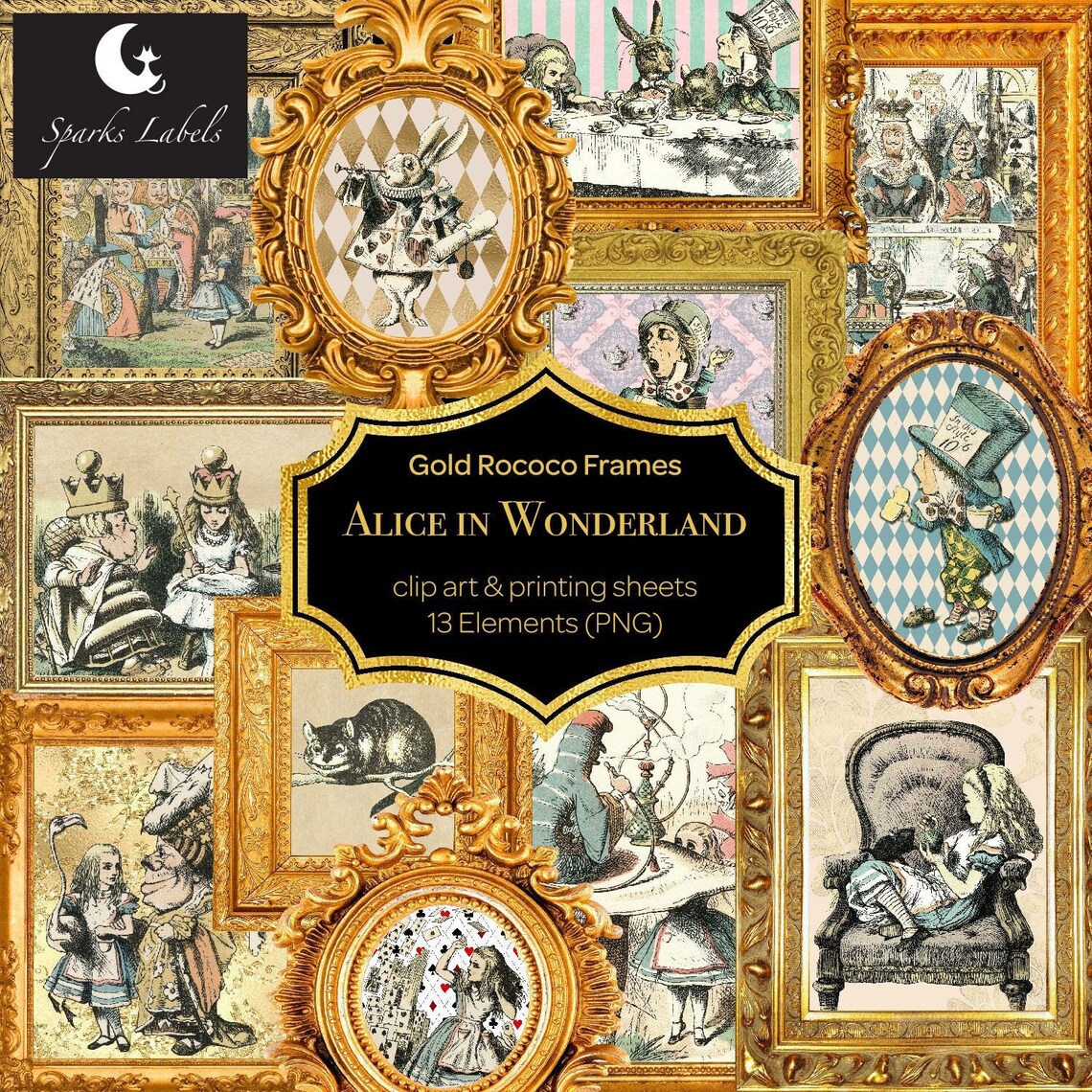 Framed Vintage Alice in Wonderland Clip Art, Gold Rococo Frames ...