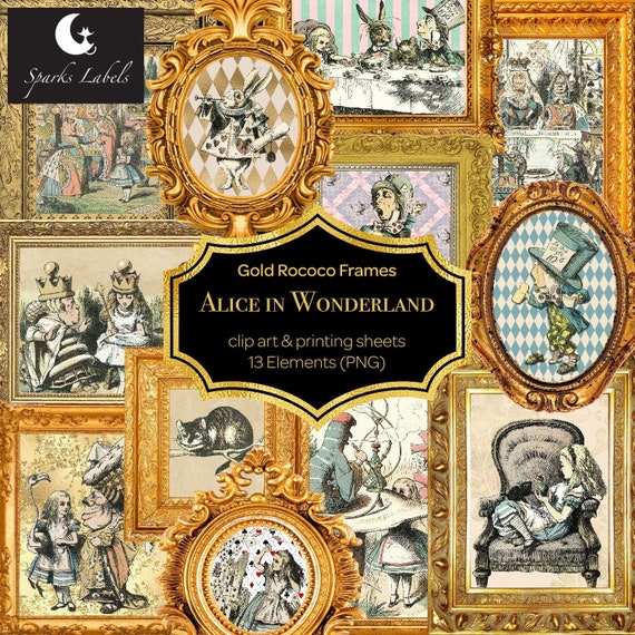 Framed Vintage Alice in Wonderland Clip Art Gold Rococo | Etsy