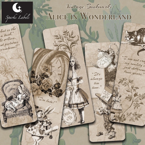 Vintage Bookmarks Alice in Wonderland Printable Digital | Etsy