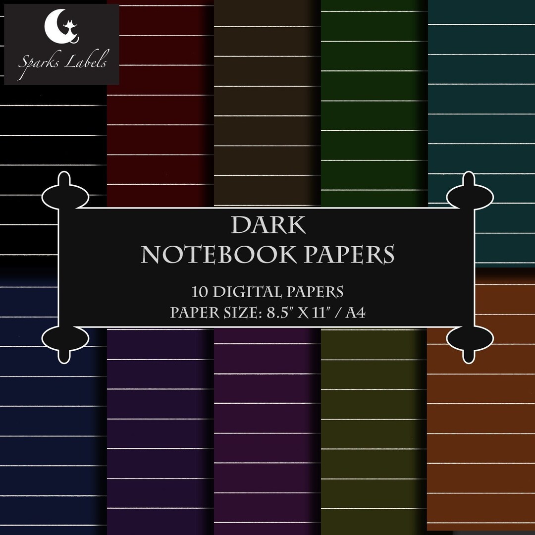 Dark Notebook Papers, Printable Backgrounds, Digital Papers, Instant ...