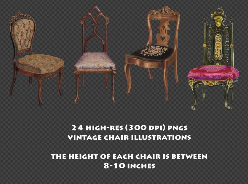 Vintage Victorian Chairs Clip Art, Illustrations, 24 Elements ...