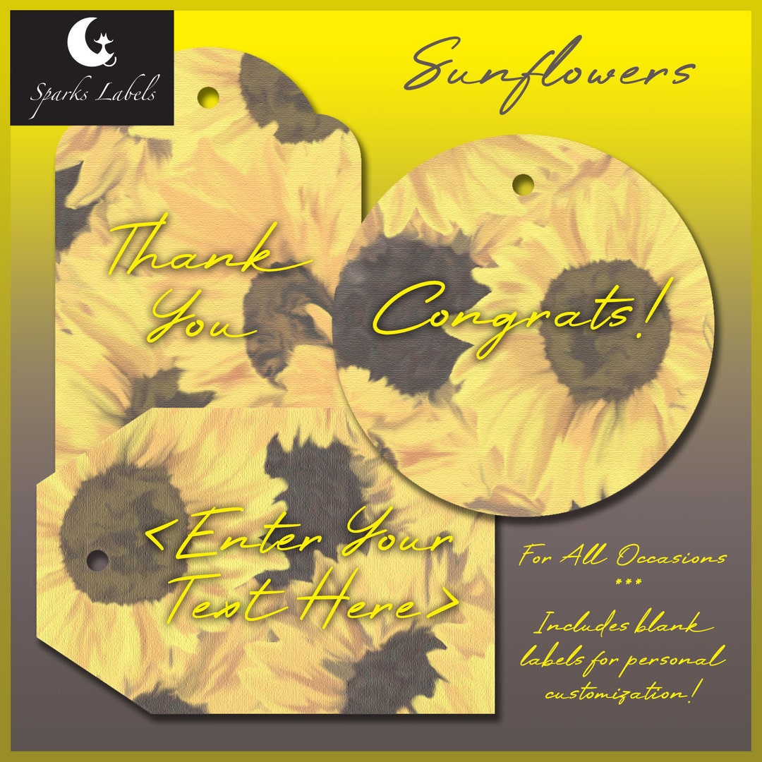 Editable Sunflower Gift Tags, Printable Any Occasion Labels, Instant ...