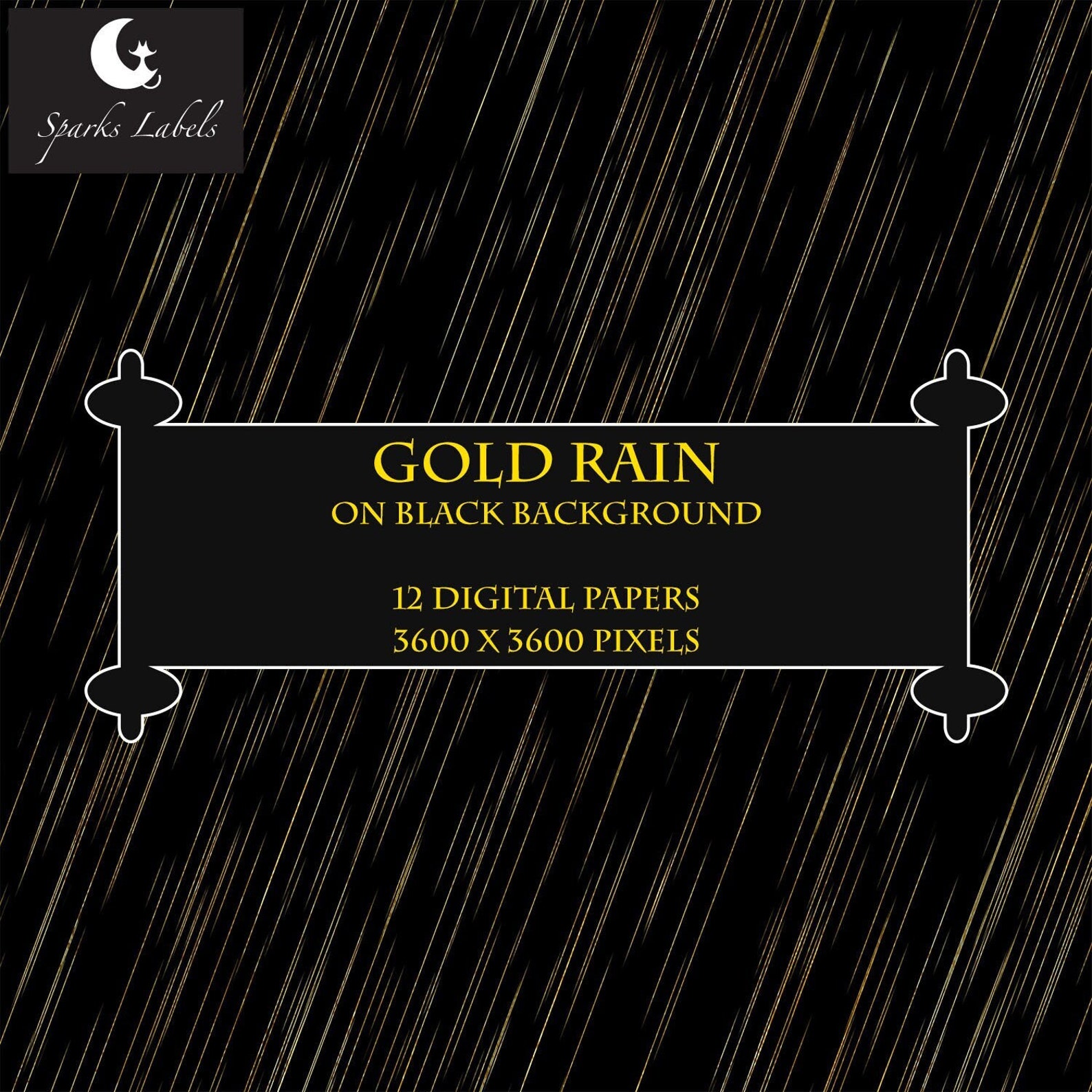Gold Rain Backgrounds, 12 Digital Papers, Instant Download, Printable ...