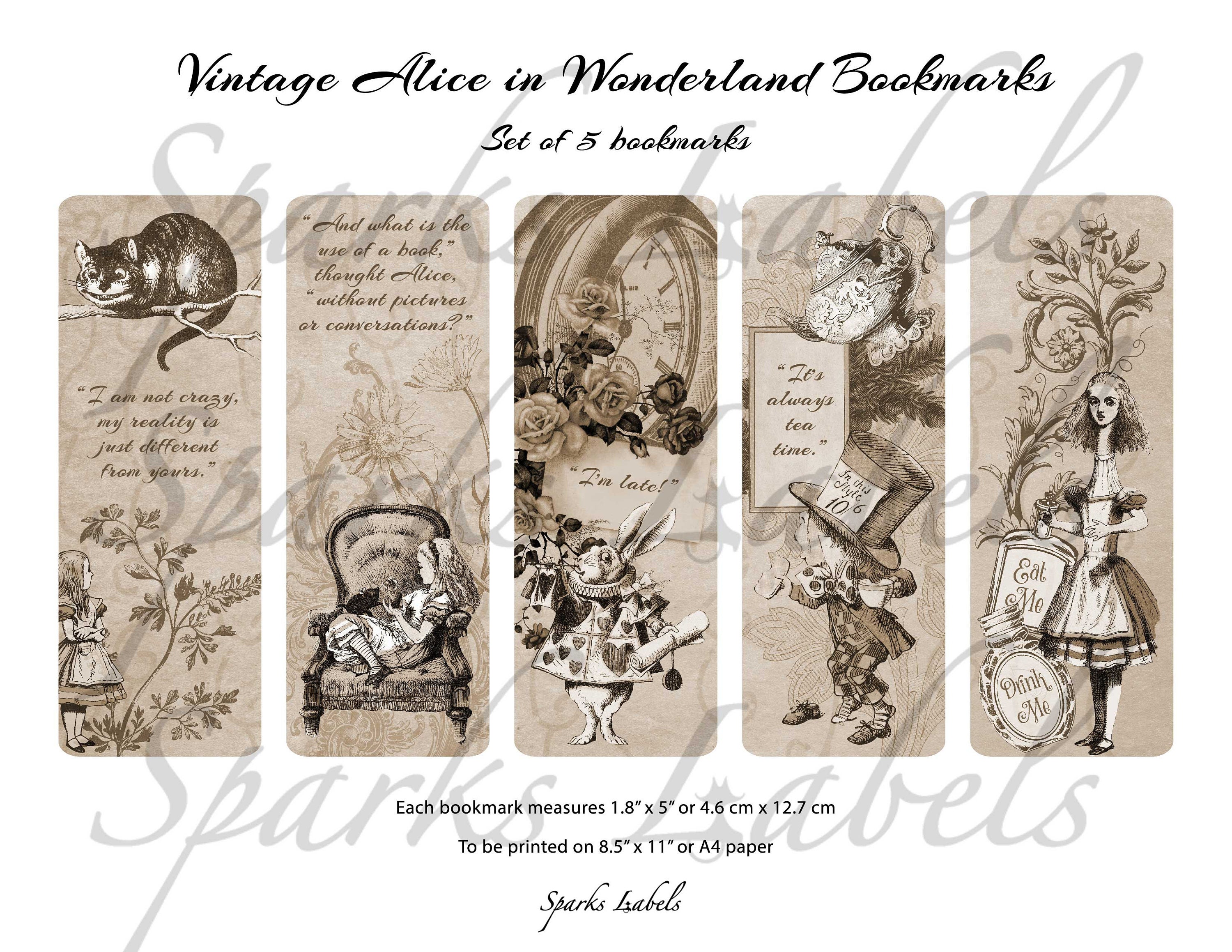 Vintage Bookmarks Alice in Wonderland, Printable, Digital Download ...