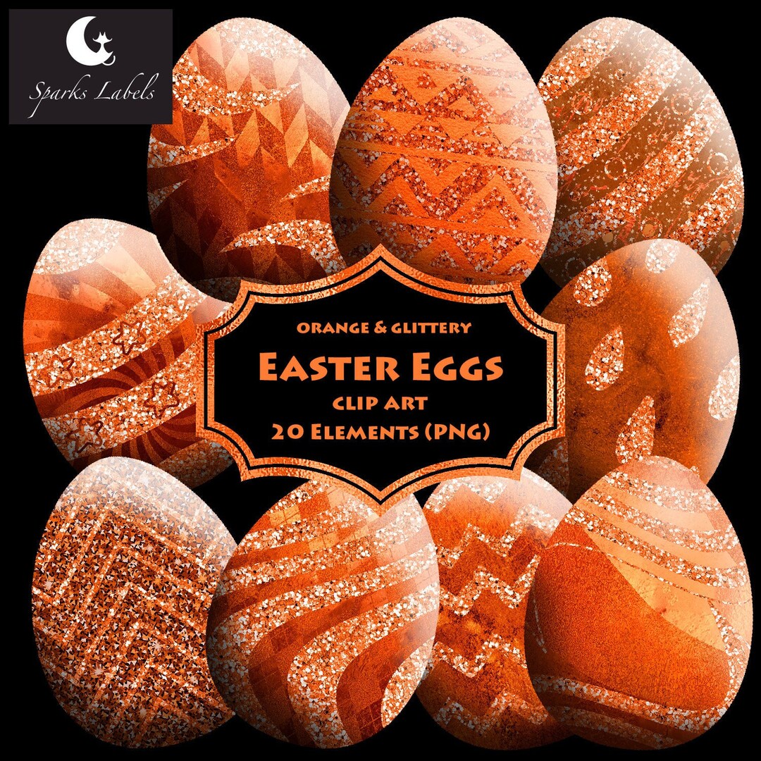 Orange & glitzernde Osterei Clip Art, 20 Elemente, Digitale Overlays ...