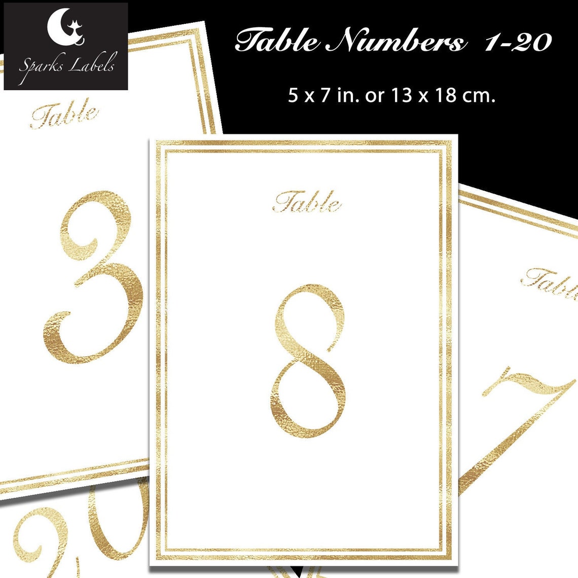 Table Numbers #1-20, White and Gold, Wedding Table Numbers, Printable ...