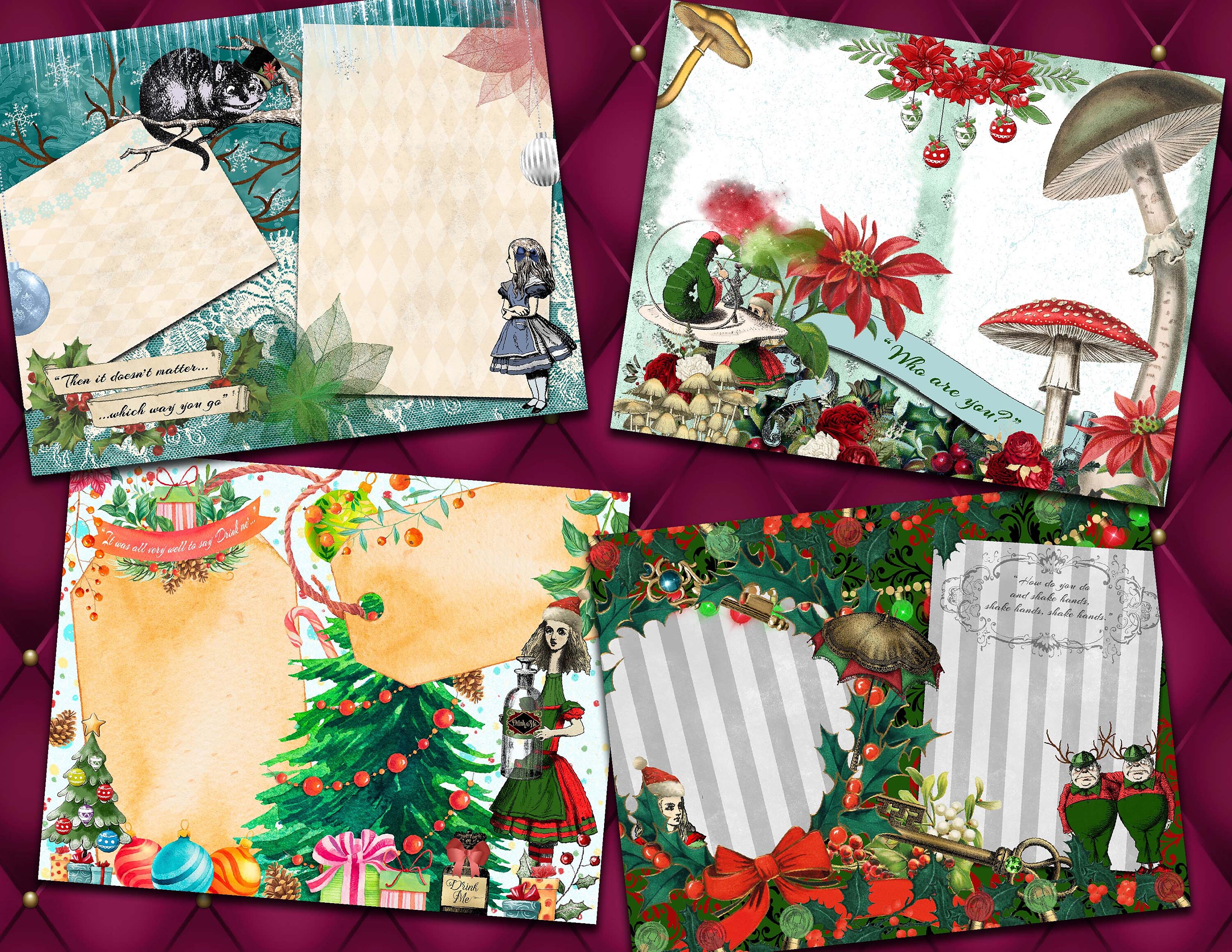 Christmas Alice in Wonderland Junk Journal Pages, Printable, Scrapbook ...
