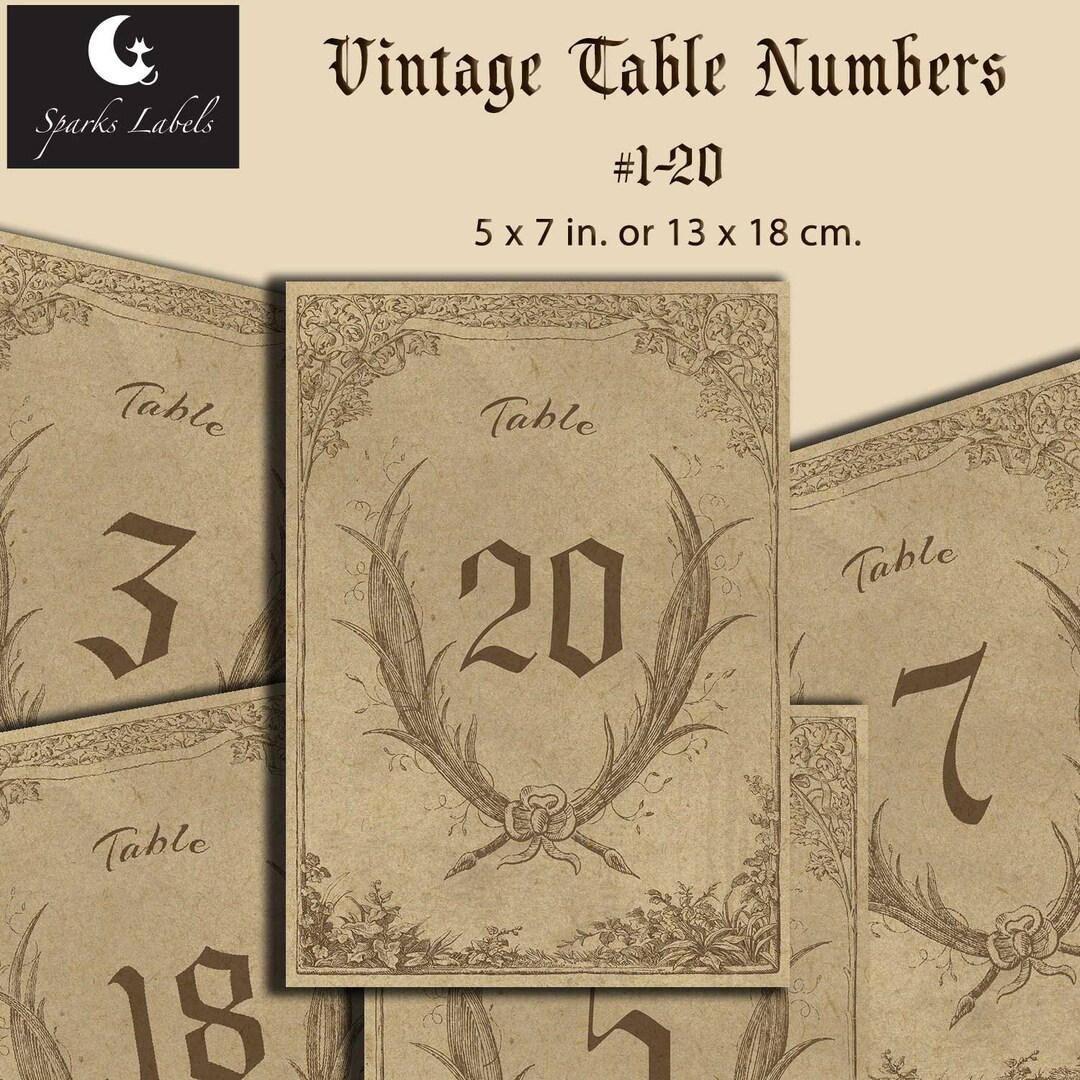Vintage Table Numbers #1-20, 5x7, Wedding Numbers, Big Events, Auction ...