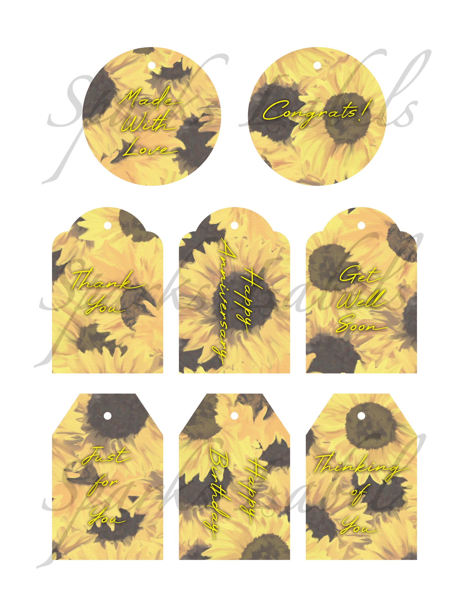 Editable Sunflower Gift Tags, Printable Any Occasion Labels, Instant ...