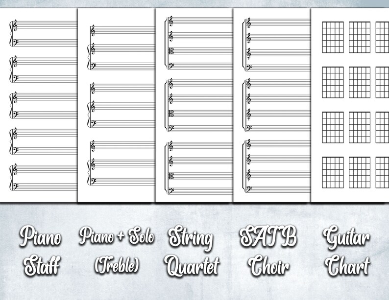 Blank Staff Paper for Musicians - Printable, Piano, Violin, Instruments ...
