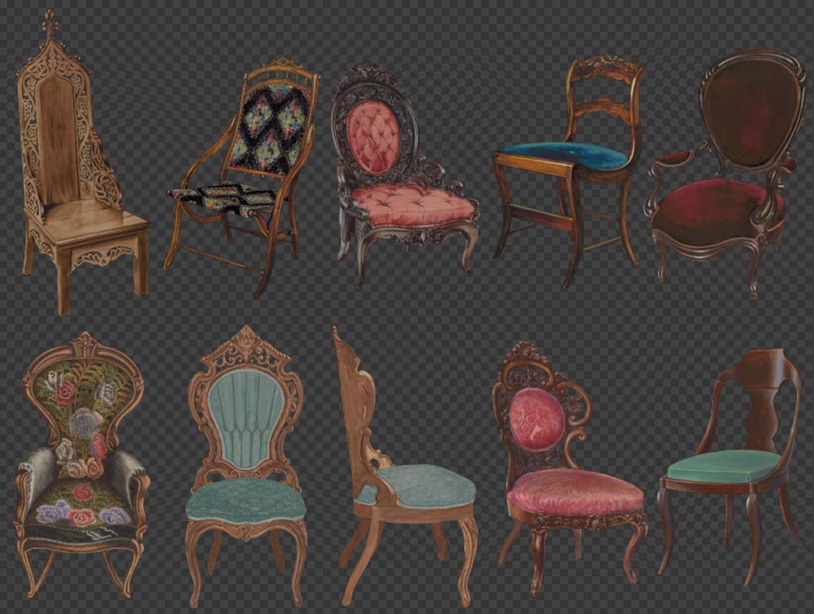 Vintage Victorian Chairs Clip Art, Illustrations, 24 Elements ...