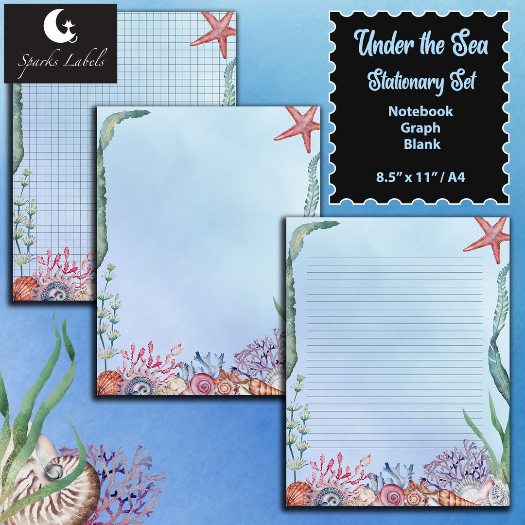 Under the Sea Watercolor Graph, Notebook, and Blank Papers, Printable ...