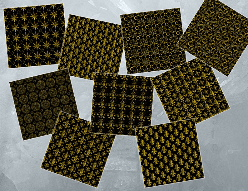 Black and Gold Seamless Patterns, 10 Digital Papers, 3600x3600 Pixels ...