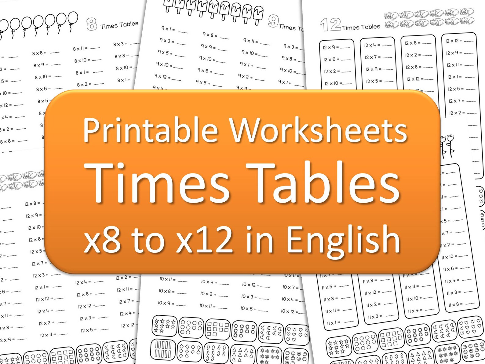 Times Tables Printable Worksheets X8 up to X12, Kids Learning Home ...