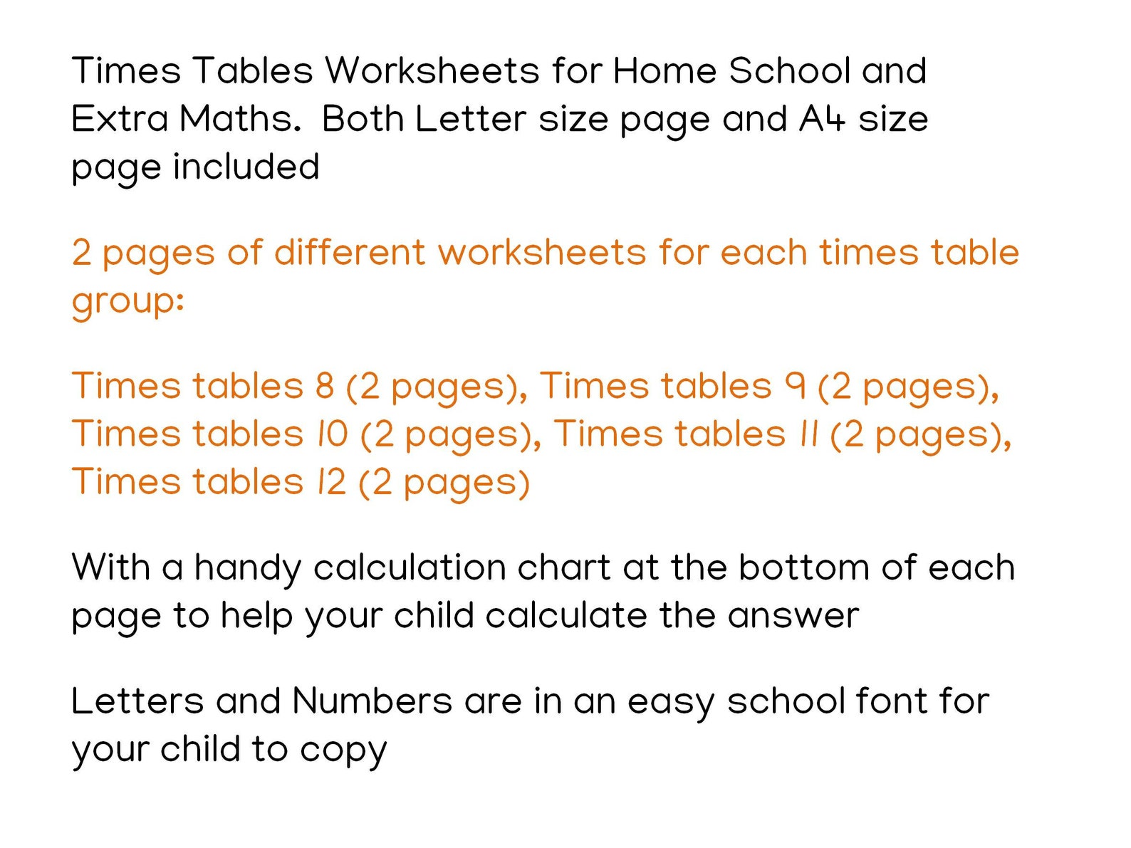Times Tables Printable Worksheets X8 up to X12, Kids Learning Home ...