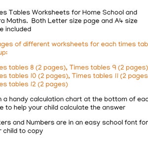 Times Tables Printable Worksheets X8 up to X12, Kids Learning Home ...