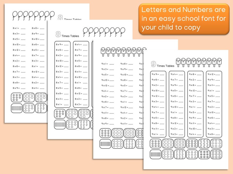 Times Tables Printable Worksheets X8 up to X12, Kids Learning Home ...