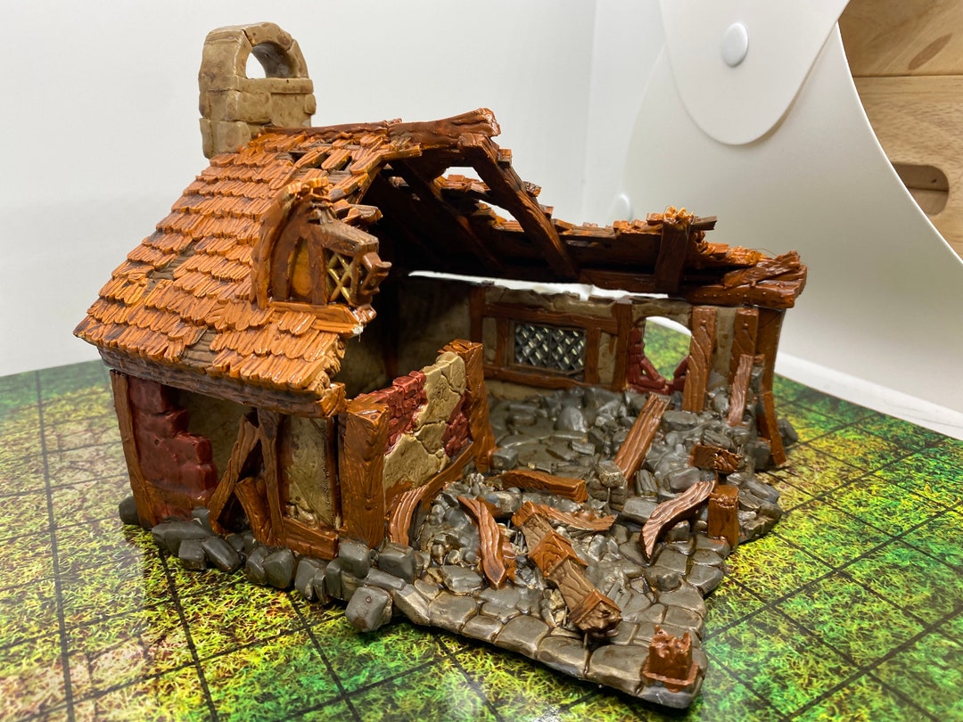 Painted 3D Printed Ruined Cottage Tabletop RPG, Dungeons and Dragons, D ...