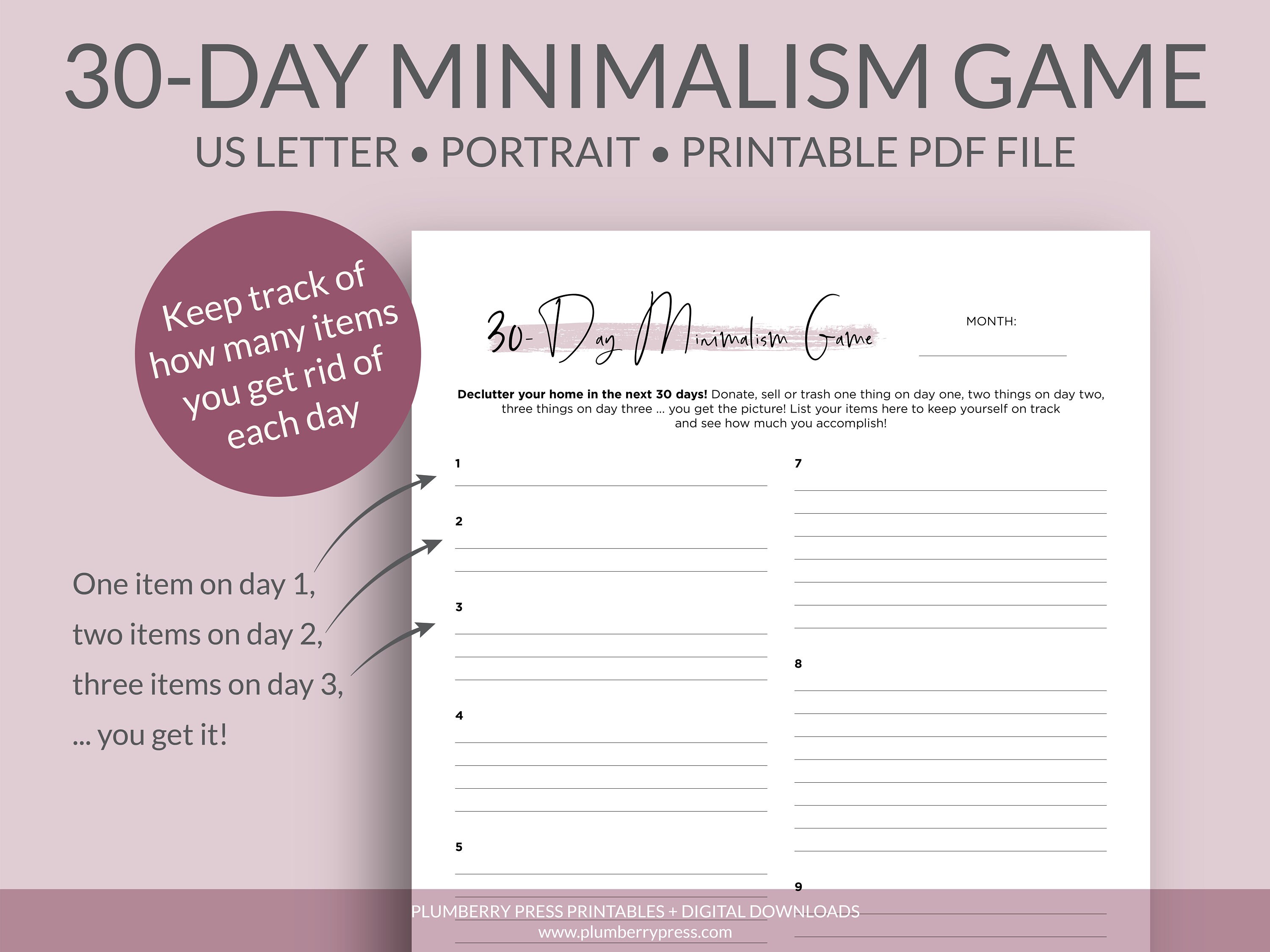 30-day Minimalism Game | 30-day Declutter - Etsy