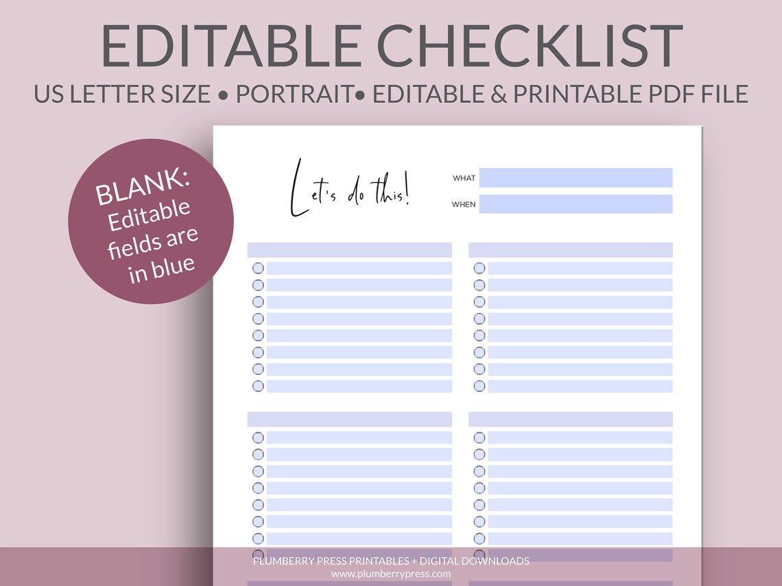 Editable Weekly Monthly & Blank Checklists - Etsy