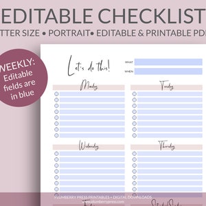 Editable Weekly Monthly & Blank Checklists - Etsy
