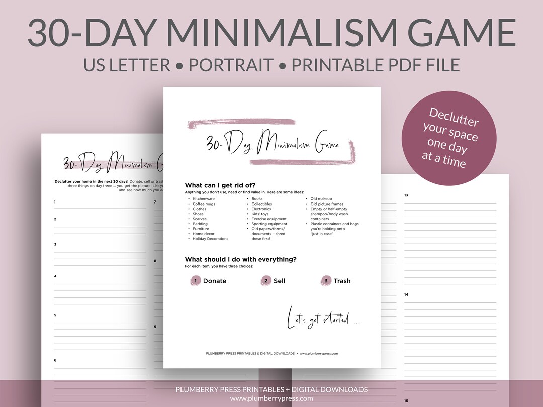 30-day Minimalism Game | 30-day Declutter - Etsy