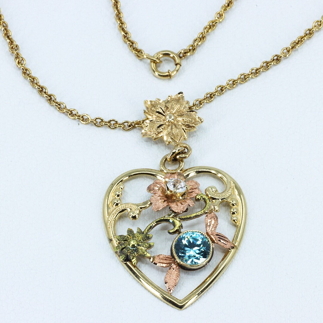 Vintage Heart Shaped Pendant With Necklace, 10k Gold, Floral Design ...