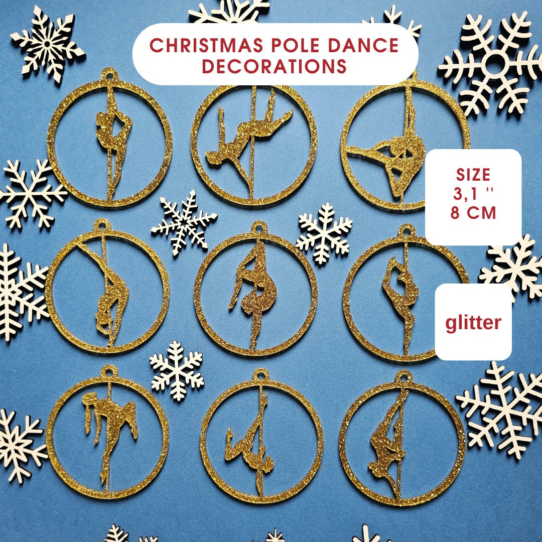 Set of 9 Pole Dance Christmas Ornaments, Glitter Pole Dance Decorations ...
