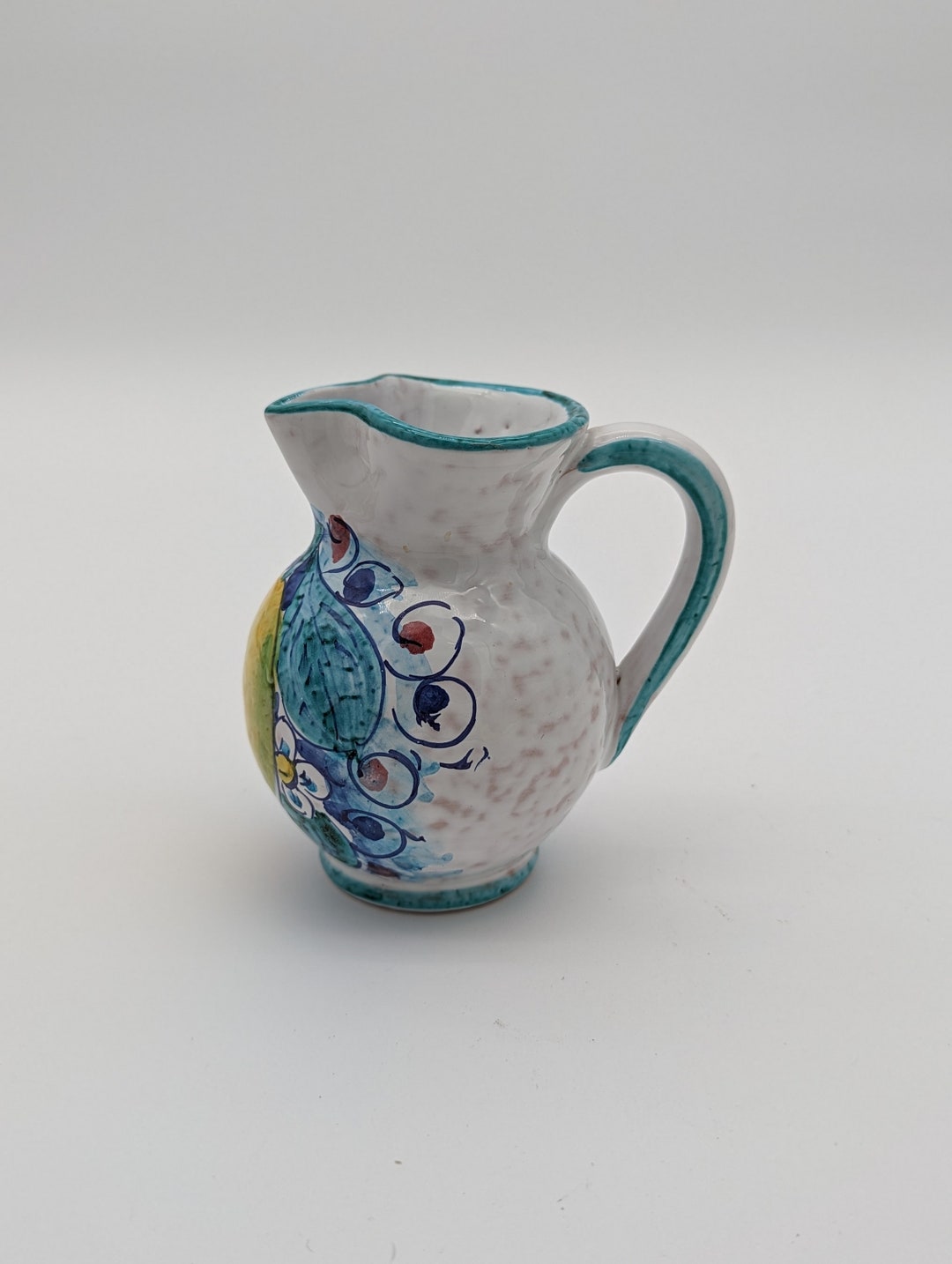Vintage Blue Yellow Dipinto a Mano Pitcher Creamer Lemons Hand Painted ...