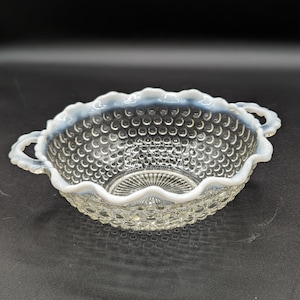 Vintage Hobnail Moonstone Opalescent Bowl Handle Glass Ruffle Edge - Etsy