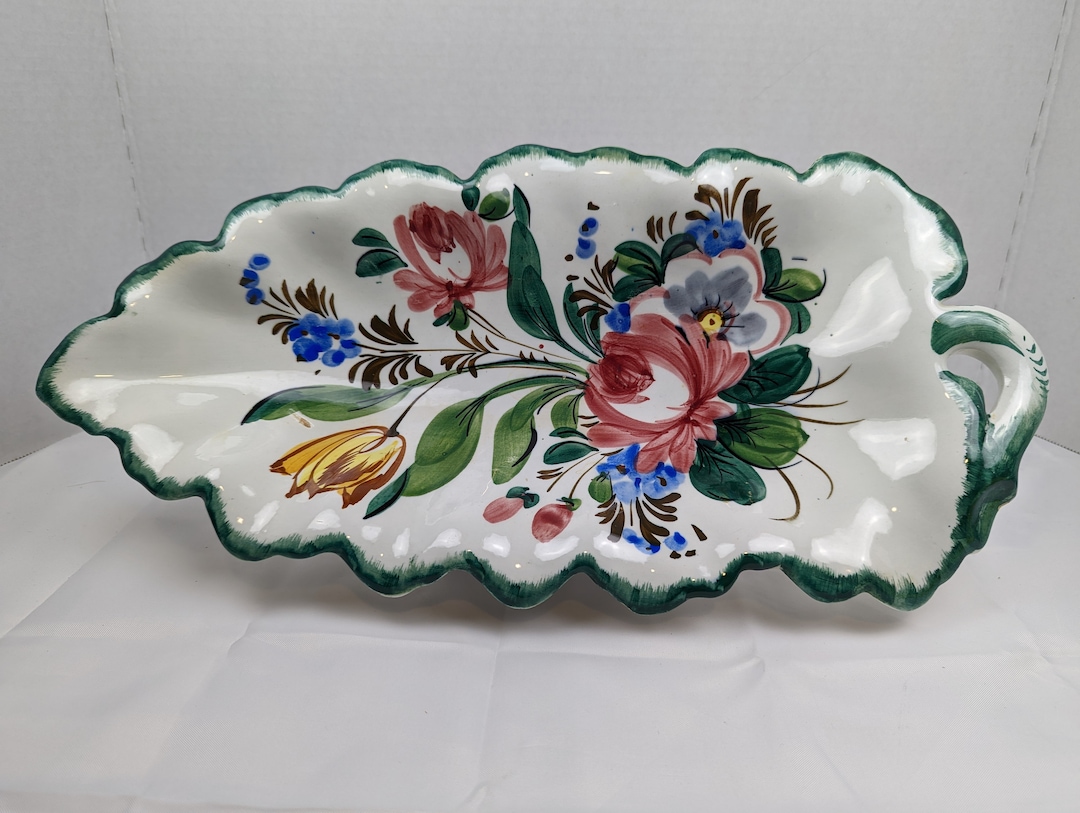 Vintage Hand-painted Italian Leaf Shaped Porcelain Serving Dish - ITALY ...