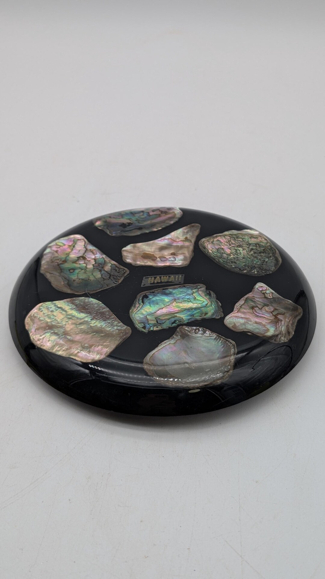 Vintage Abalone Shell Trivet 1964 Hot Plate Black Acrylic - Etsy