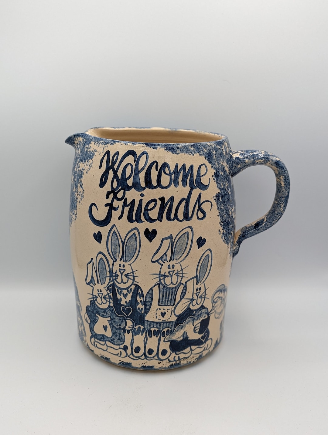 CMP Cobalt Spongeware Pottery Vintage 1991 Large "welcome Friends ...