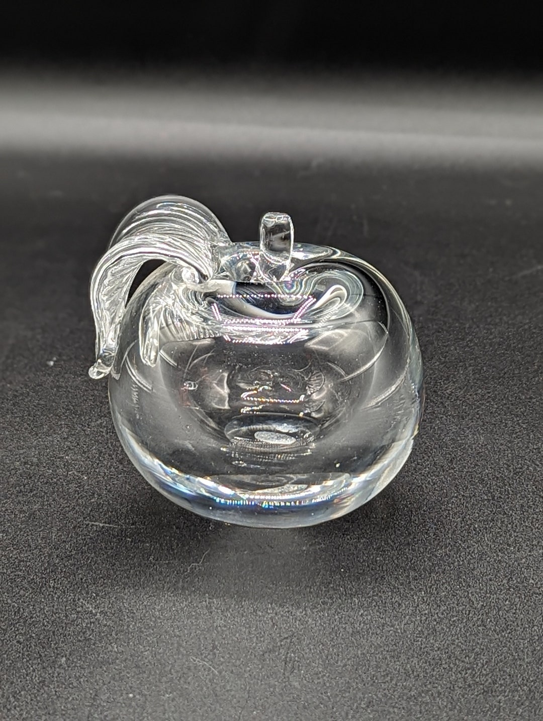 Vintage Over 24% Lead Hand Made Crystal Apple Weight With Big Leaf Stem ...