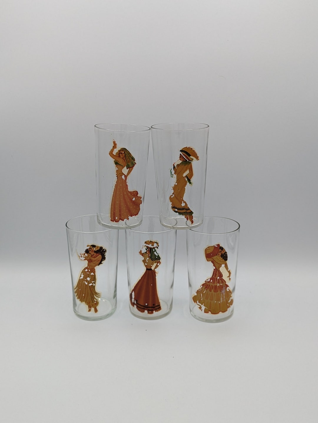 Vintage 1950's Petty Peek-a-boo Pinup Girl Drinking Glasses - Set of 5 ...