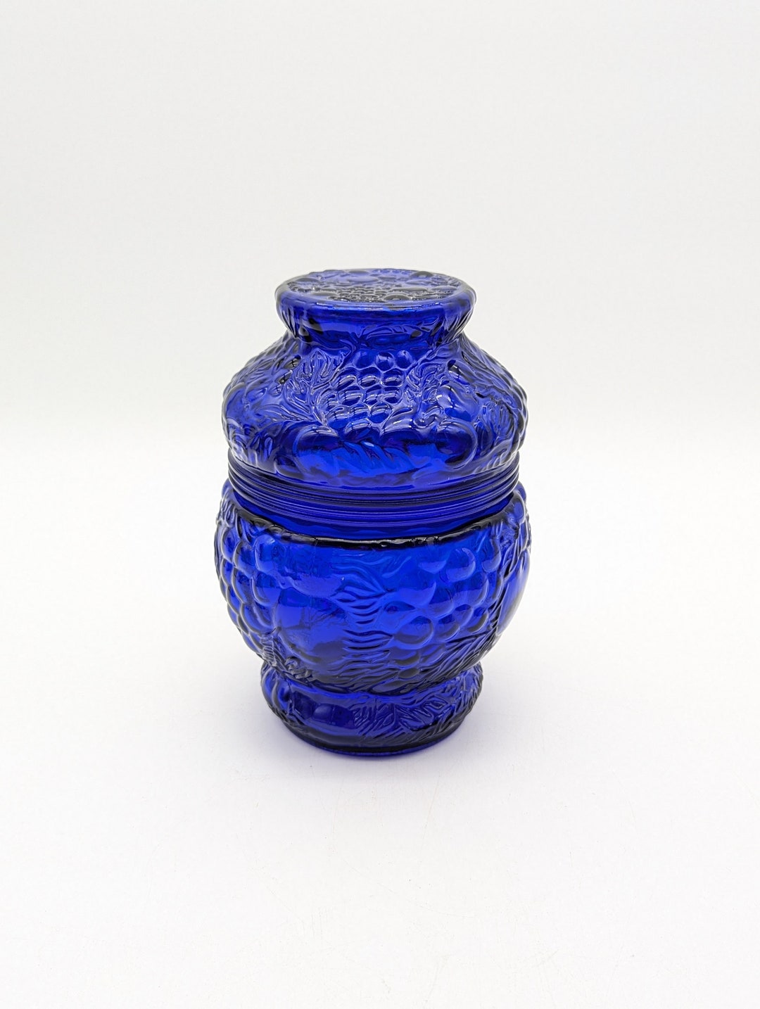 Vintage Cobalt Blue Candy Canister Jar Fruit Motif - Etsy