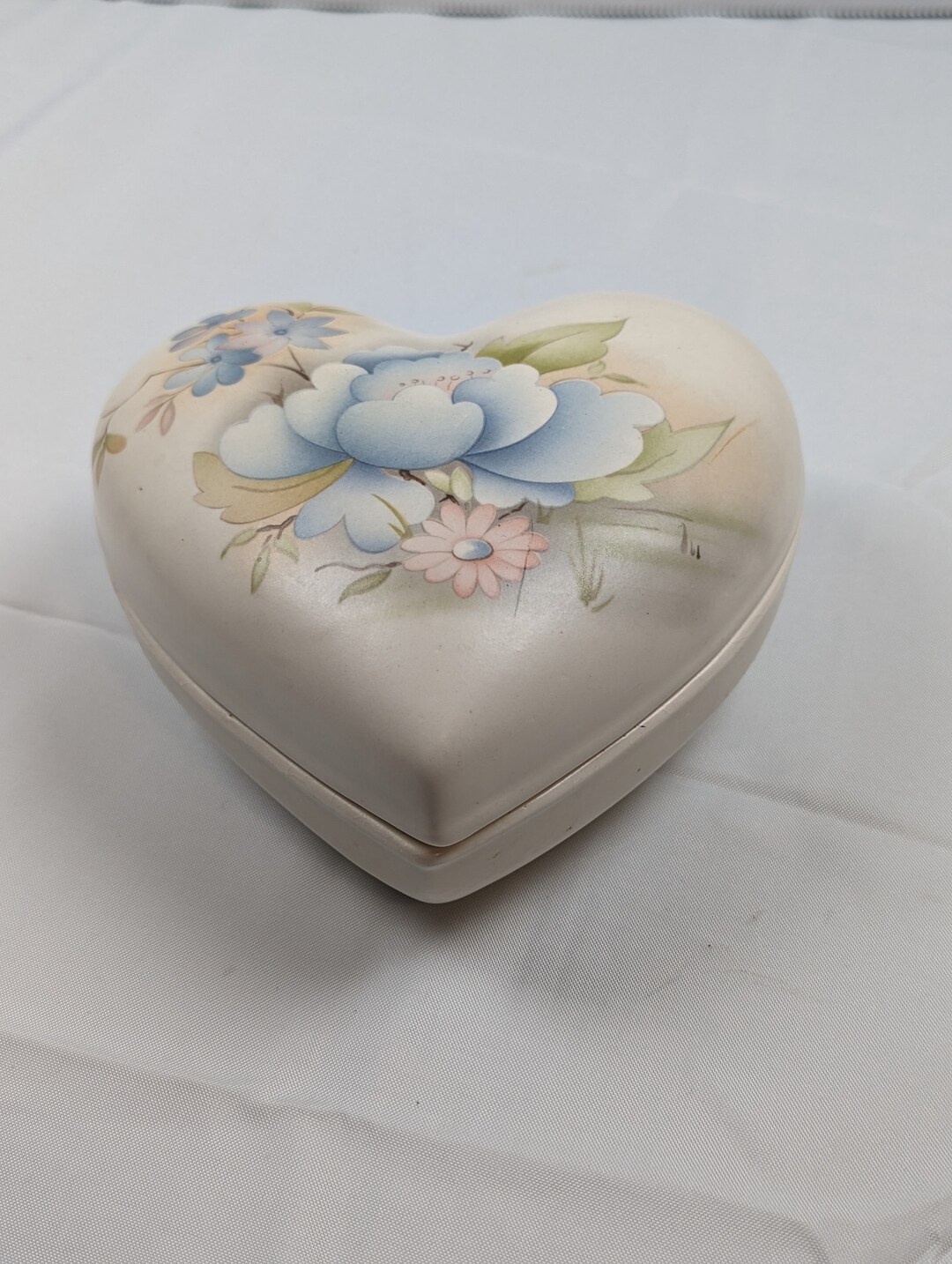 Heart Shaped Porcelain Trinket Box With Blue Flower Design - Etsy