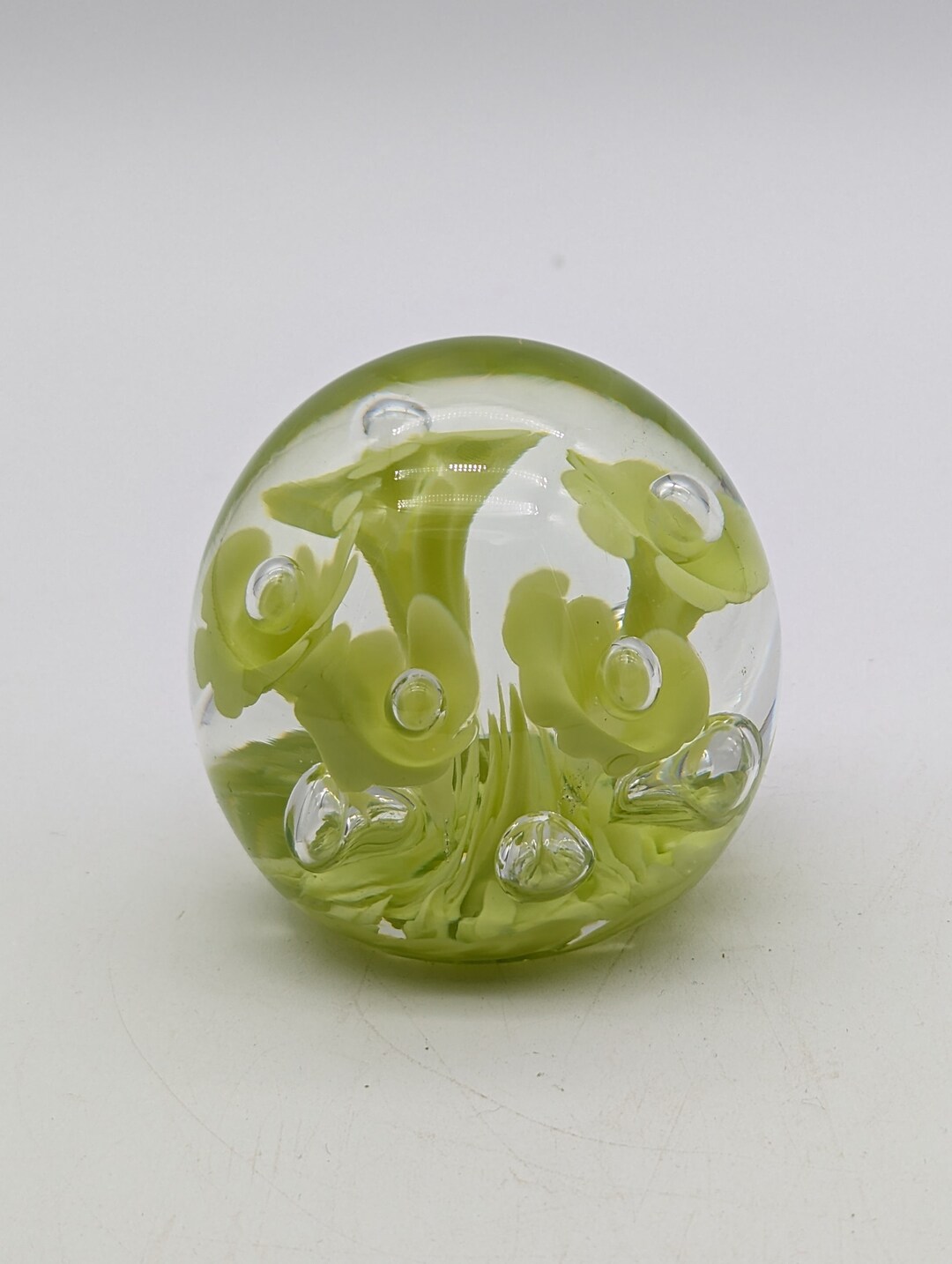 Vintahe Joe St Clair Glass Paperweight Signed Lime Green Floral ...