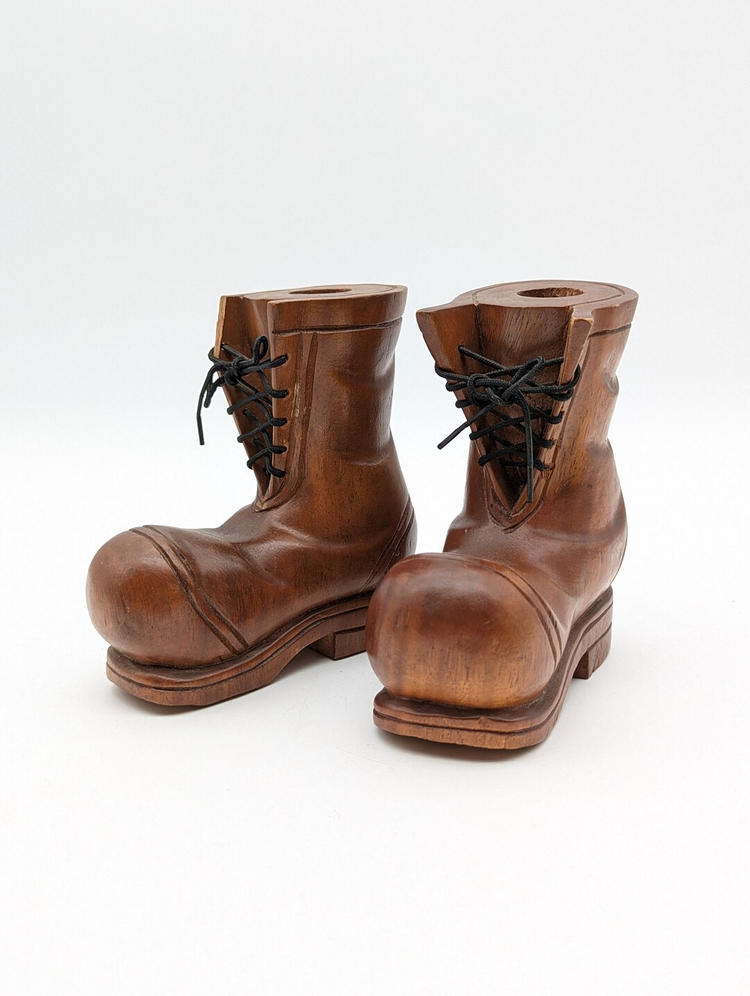 Vintage Carved Stained Wood Boot Candle Stick Holders W/ Laces - Etsy UK