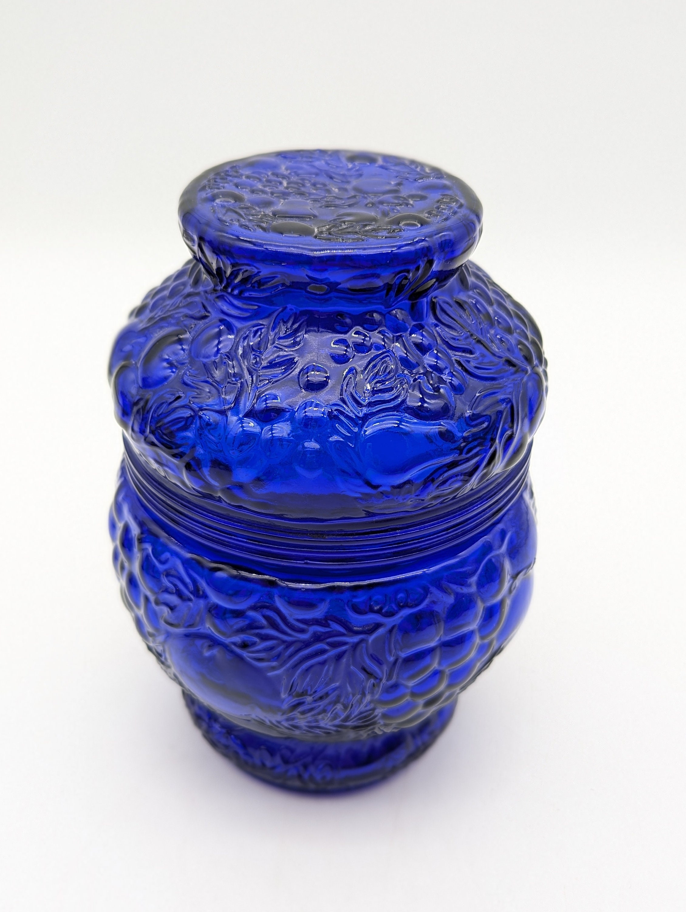 Vintage Cobalt Blue Candy Canister Jar Fruit Motif - Etsy