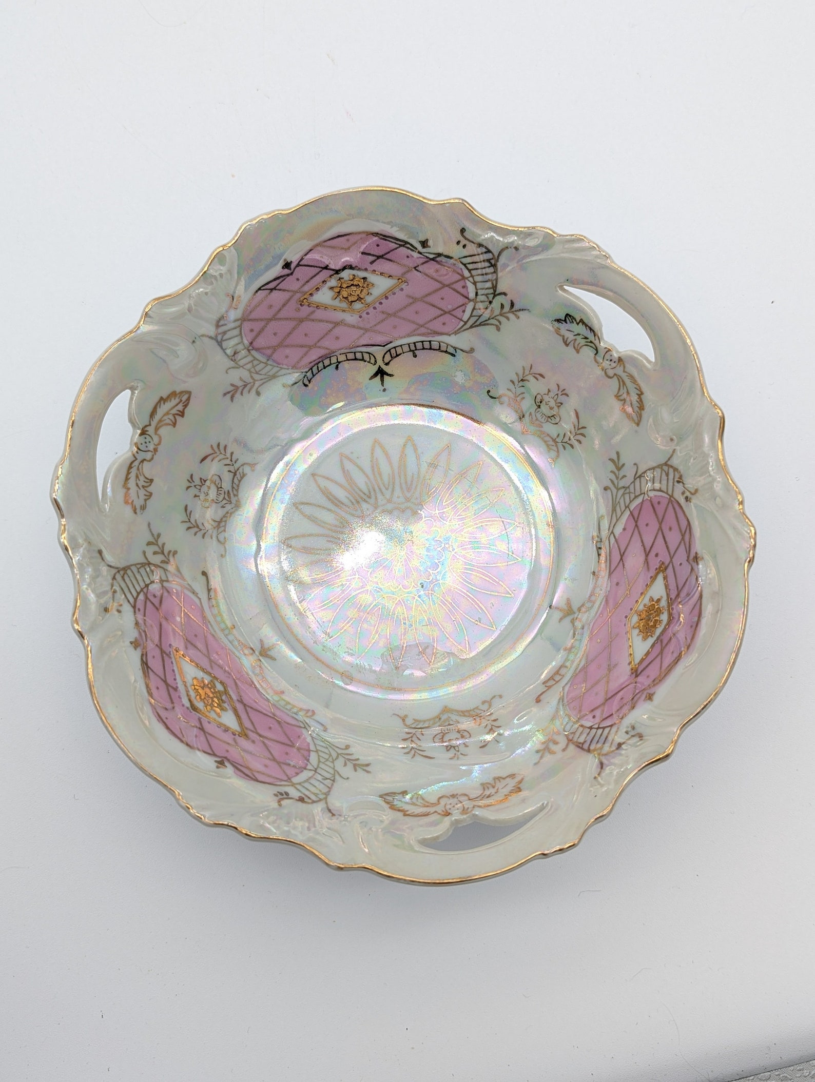 Vintage Trimont Ware Bowl Gold and Pink Geometric Pattern Luster Bowl ...