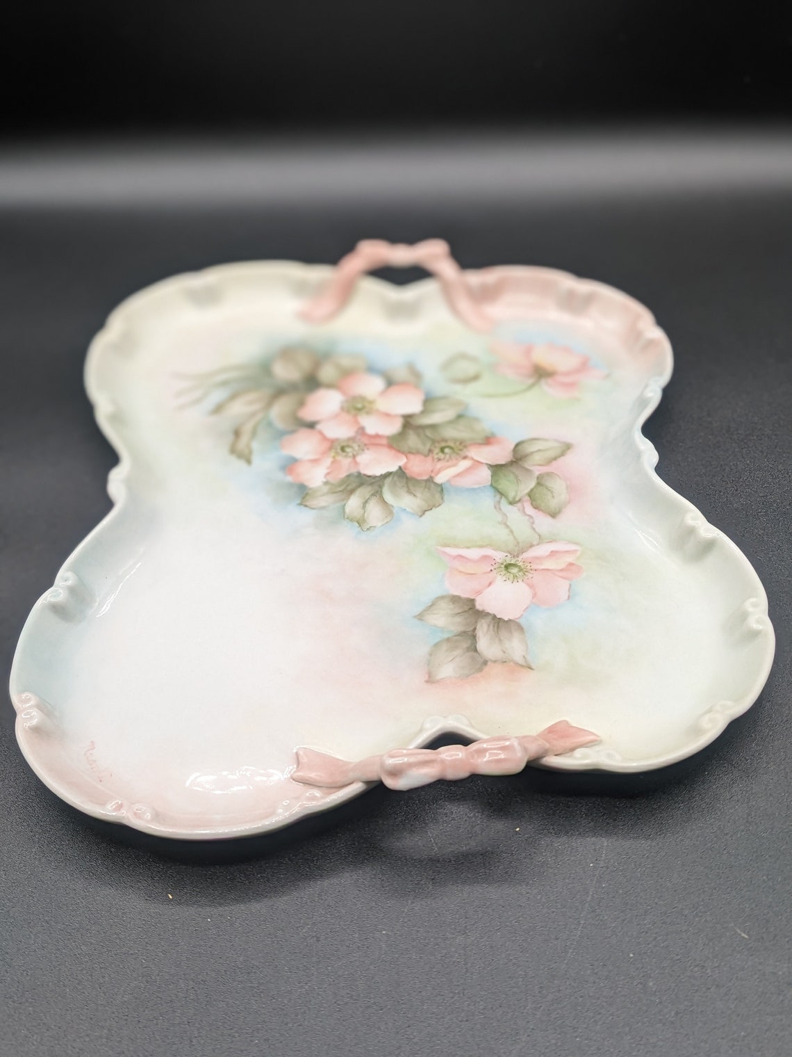 Vintage Hand Painted Butterfly Shaped Tray With Bow Handles Signed - Etsy